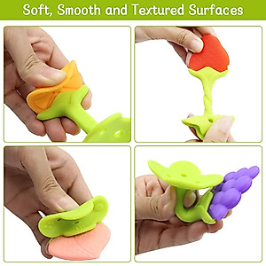 5 PCS Baby Teething Toys, Bagvhandbagro Soft Fruit Teething Toys for Babies 0-6 Months 6-12 Months, Silicone Baby Teethers Stick Freezer Safe for Infants and Toddlers