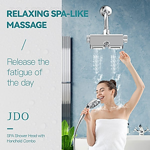 JDO Dual Shower Head with Handheld, 4-in-1 High Pressure Shower Head with Filter, SPA System, Massage Spray, Built in Power Wash, 7 Functions Rain Showerhead Combo with 79" Hose (Chrome)