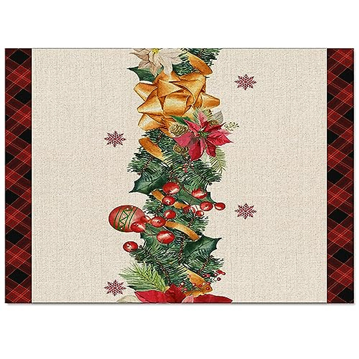 Area Rug 2.7x3 Ft Christmas Poinsettia Snowflakes Plaid Border Machine Washable Area Rugs Non Shedding Floor Carpet Rubber Backing Non-Slip Indoor Mats for Living Room Bedroom Kitchen