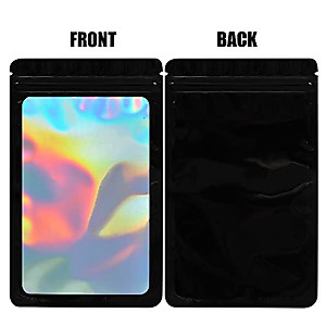 100-pack mylar bags with clear window holographic smell proof packaging bag for small bussiness resealable lock zipper zip sealable pouch plastic bags sample, food ,jewelry,candy supplies（3×3 inch，black ）