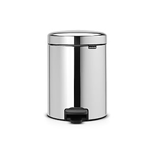 Brabantia New Icon Step Trash Can (1.3 Gal/Brilliant Steel) Soft Closing Kitchen Garbage/Recycling Can with Removable Bucket