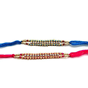 IndiaBigShop Set Of Two Rakhi, 14 Stone Rakhi Thread, Raksha Bandhan Gift For Your Brother Vary Color.