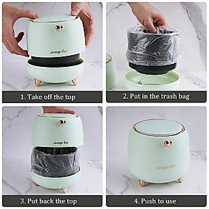 Cute Trash Can with Lid for Desk 0.4Gal/1.4L with Trash Bags180 Pcs Mini Garbage Can Decorative Wastebasket for Counter Top for Office Home (Green)