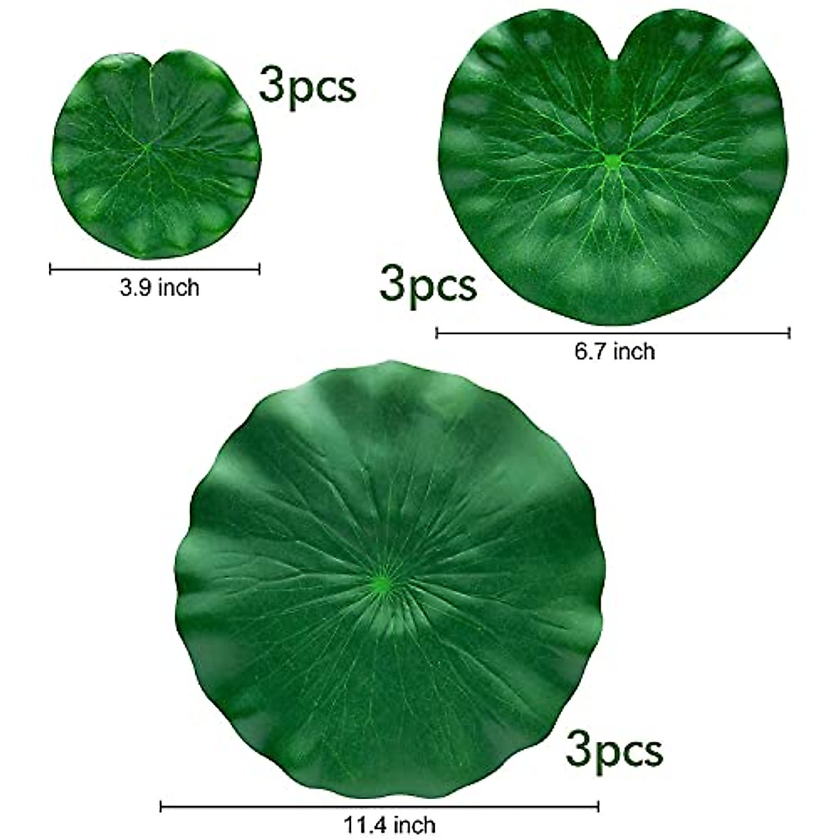 WhistenFla Artificial Lily Pads for Pond, 11in & 6in Artificial Flowers Floating Foam Lotus Flower with Fake Lily Pads, for Pool Garden Koi Fish Pond Aquarium Pool Wedding Decor, 14PCS