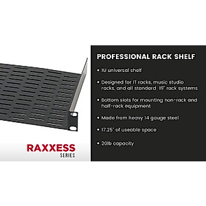 Raxxess UNS1 Vented Universal Tray Shelf for 19" Server, Bottom Slots for Mounting Non Half-Rack Equipment, Black (RAX UNITRAY)
