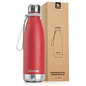 koodee 17 oz Stainless Steel Water Bottle-Double Wall Vacuum Insulated Sports Water Bottle for Girls，Cola Shape Leak Proof Sports Flask (Canyon Red)