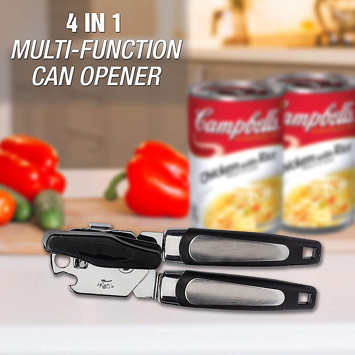 Can Opener Manual, Handheld Strong Heavy Duty Can Opener, Anti-slip Hand Grip, Stainless Steel Sharp Blade, Ergonomic and Easy to Use, with Large Turn Knob