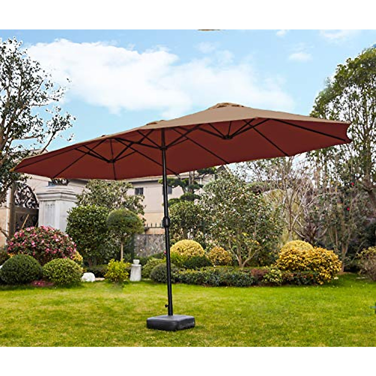 PatioFestival 15x9 ft Patio Umbrella Double-Sided Outdoor Umbrella Aluminum Garden Large Umbrella with Crank for Market,Camping,Swimming Pool(Large, Brown)