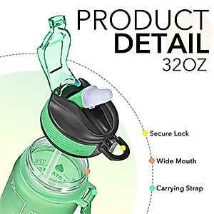Hyeta 32 oz Water Bottles with Times to Drink and Straw, Motivational Water Bottle with Time Marker, Leakproof & BPA Free, Drinking Sports Water Bottle for Fitness, Gym & Outdoor (Signal Lights)