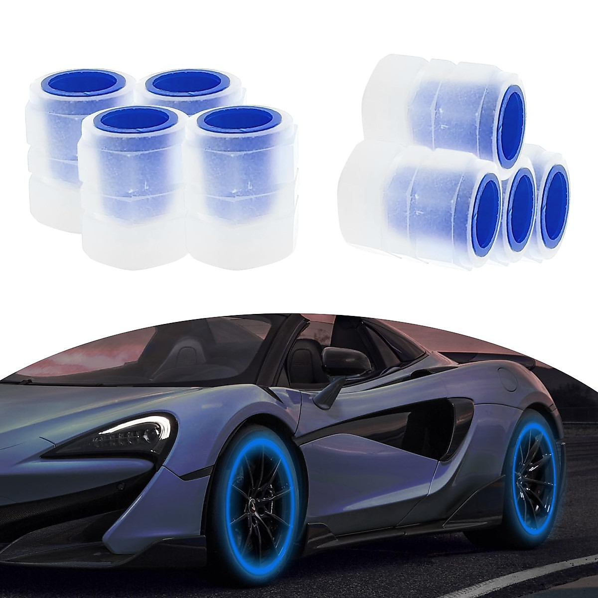 QUICTO 8PCS Car Tire Valve Caps, Illuminated Tire Valve Caps for Cars, Motorcycles, Bicycles, Trucks, SUVs Universal Tire Valve Caps (Blue)