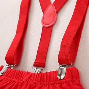 Baby First Birthday Sesame Street Theme Party Outfit Funny Bowtie One Year Old Boys Romper Bodysuit Adjustable Y Back Suspenders Cake Smash Clothes Set for Photo Shoot #White+Red 12-18 Months