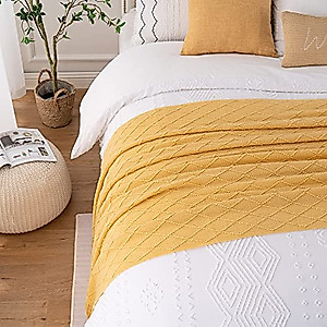 BATTILO HOME Mustard Throw Blanket with Fringe Geometric Bed Gold Yellow Throws Breathable Decorative Large Throw for Couch Sofa Indoor Outdoor (Mustard, 50"x60")
