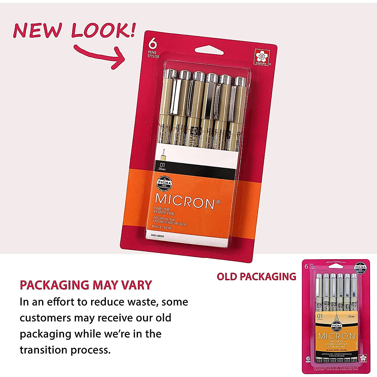 Sakura Pigma 50035 Micron Blister Card Ink Pen Set, Black, 01 6CT