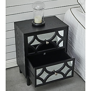 COZAYH Modern Contemporary Nightstand, 2-Drawer Front Mirror Nightstand, for Small Spaces, Bedroom, Black