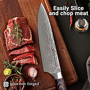 Gourmet Forged ChefDuo Professional 8 inch Chef Knife and 3.5 inch Paring Knife 2 Piece Set Ultra Sharp High Carbon German Steel with Damascus Pattern Ergonomic Pakkawood Handles Gift Box