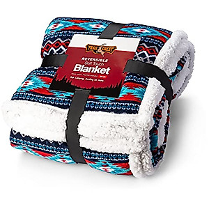 TrailCrest Ultra Soft Sherpa Fleece Throw Blanket, Cozy Plush Adult Blanket for Men & Women, Reversible with Aztec Prints, Machine Washable, 6 Colors