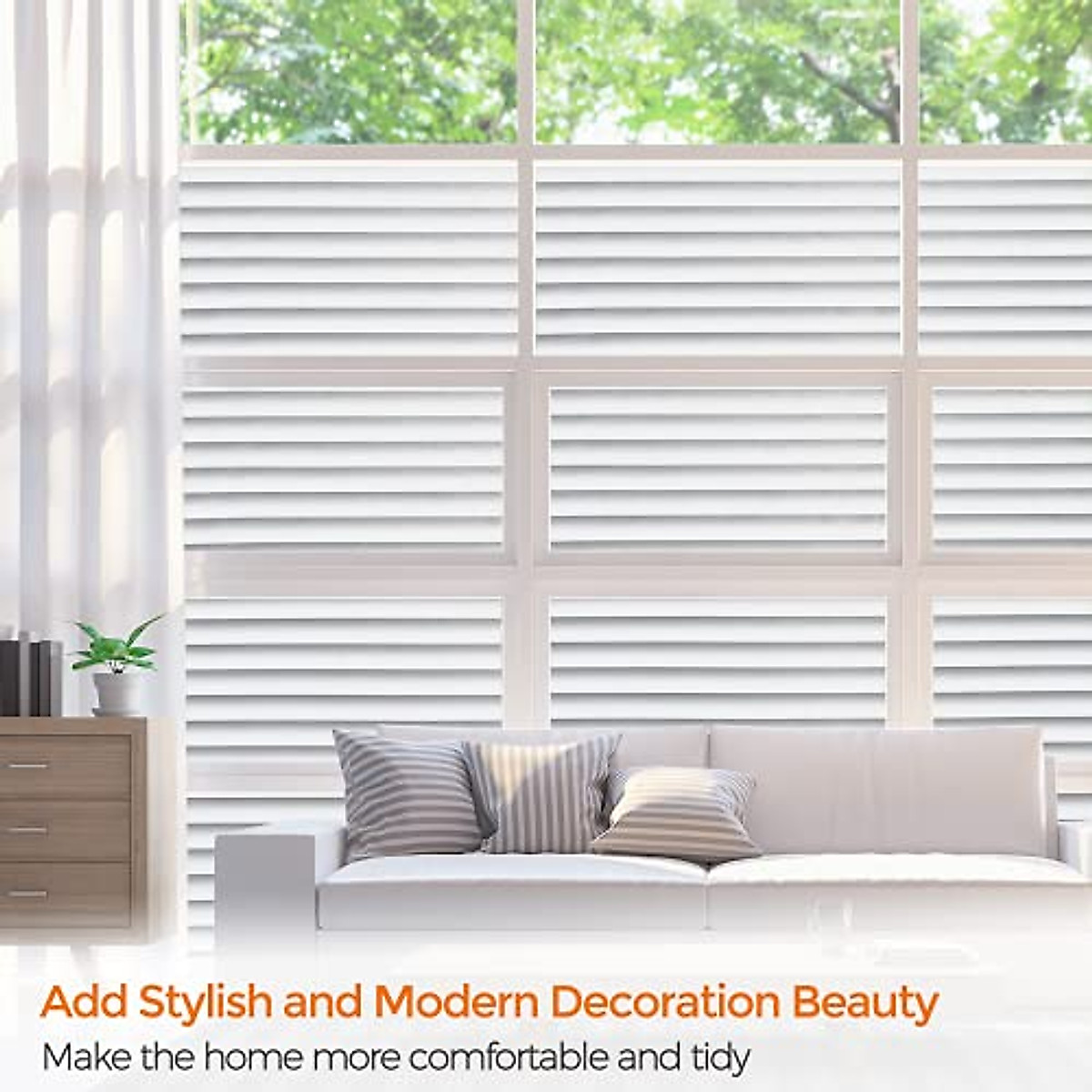 bofeifs Window Privacy Film Frosted Glass Window Film Non Adhesive UV Blocking Decorative Window Coverings for Home Office Meeting Room (Static Cling, Removable, Blinds Pattern) 35.6 x 78.7 inches