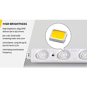 MELDIKISO LED Module, White Light for Window, Storefront Decoration, SMD 116ft 2835 Waterproof, 3 LED Chips, 1W, DC12V, IP65, Beam Angle 160°, Bulk for Channel Letter Light Box Signs (50PC)