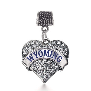 Inspired Silver - Wyoming Memory Charm for Women - Silver Pave Heart Charm for Bracelet with Cubic Zirconia Jewelry