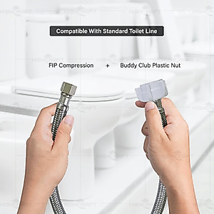 Highcraft 27416-NL-2 Toilet Connector, Braided Stainless Steel Hose Connects to Supply Line 3/8 Compression x 7/8 Female Ballcock Nut 16 Inch