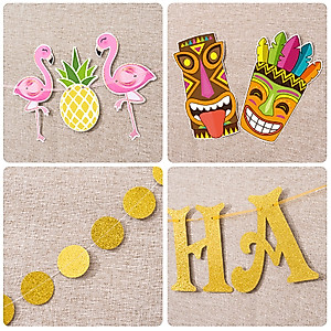 WERNNSAI Hawaiian Aloha Party Banner Decorations - Flamingo Pineapple Tiki Tropical Luau Party Supplies Favors Large Gold Glittery Aloha Sign Flag for Birthday Wedding Summer Beach Pool