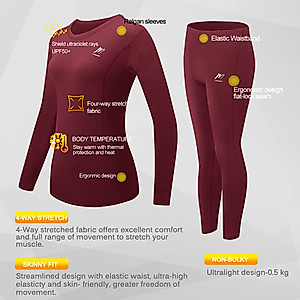 MeetHoo Women's Thermal Winter Warm Base Layer Compression Sets Fleece Lined Long Johns Underwear, Red, XX-Large