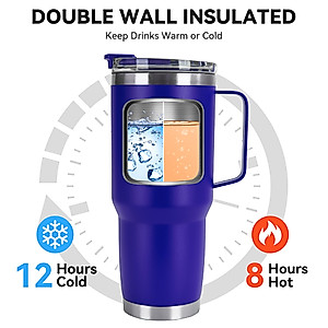 30oz Tumbler with Handle, Insulated Leak Proof Coffee Travel Mug with Straw Lid Double Wall Stainless Steel Vacuum Tumblers Metal Cup Keep Hot and Iced Drink for Gym, Office, Camping, Blue 1 Pack