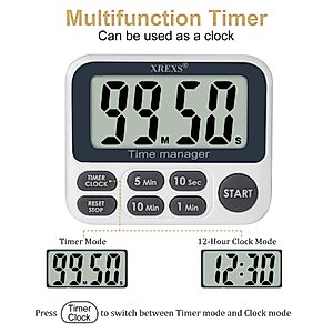 XREXS Digital Kitchen Timer, Magnetic Countdown Up Cooking Timer Clock with Large LCD Display, Adjustable Volume, Loud Alarm & Strong Magnet Classroom Timer for Teachers (Batteries Included)
