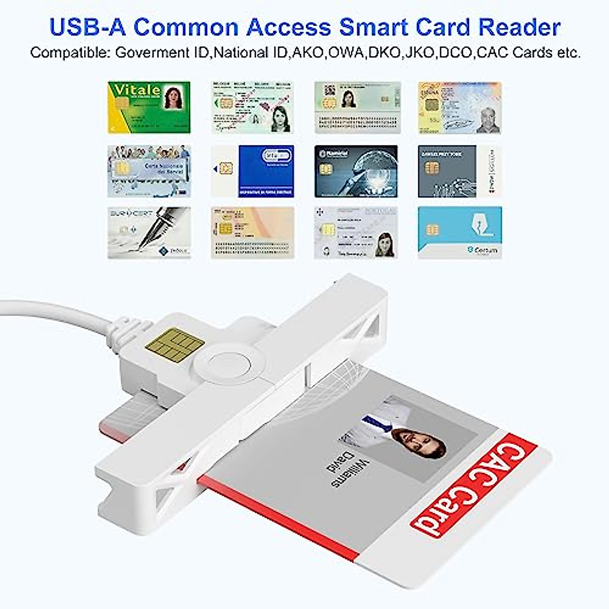 CAC EMV Chip Reader Writer, USB DOD Military USB Common Access CAC Smart Card Reader and PIV/ID CAC Card Reader, Credit Card Chip Reader Compatible with Windows 7/8/10/11, Mac OS 10.11 and Linux9