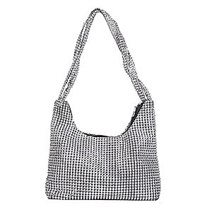 Elegant Handbag Evening Bag Shiny Rhinestone Clutch Bag Silver Underarm Bag Shoulder Bag for Wedding Party evening bag