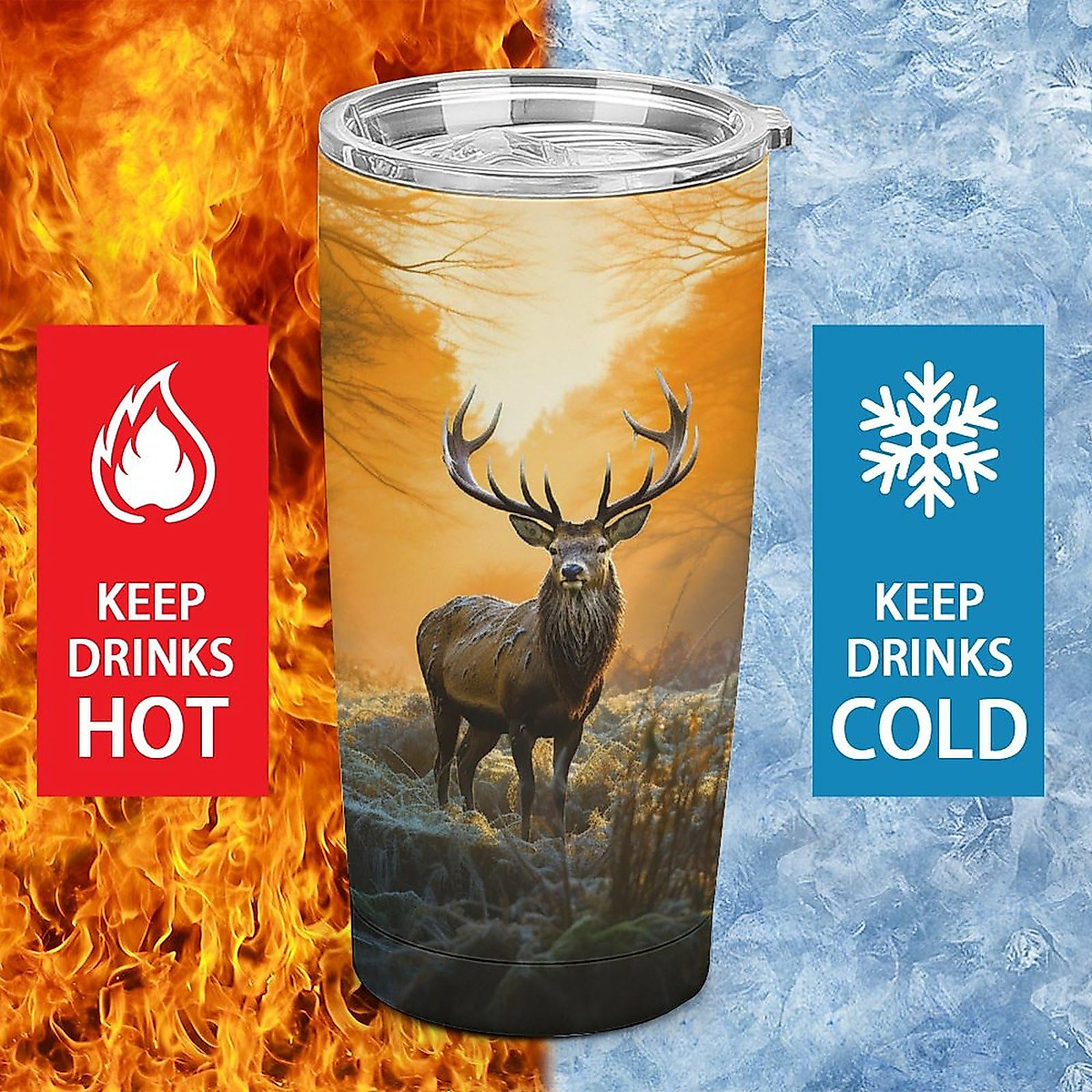 ZXDSKGYN 20 Oz Tumbler With Straw Leak Proof Thermos Cup, Deer In Forest Stainless Steel Insulated Travel Coffee Mug Fit for Car Cup Holder