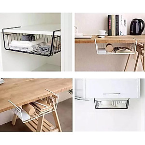 Hizibesty Under Shelf Basket, 2 Pack Under The Cabinet Shelf Rack Organizer Storage Rack for Home Closet ffice Organization Black