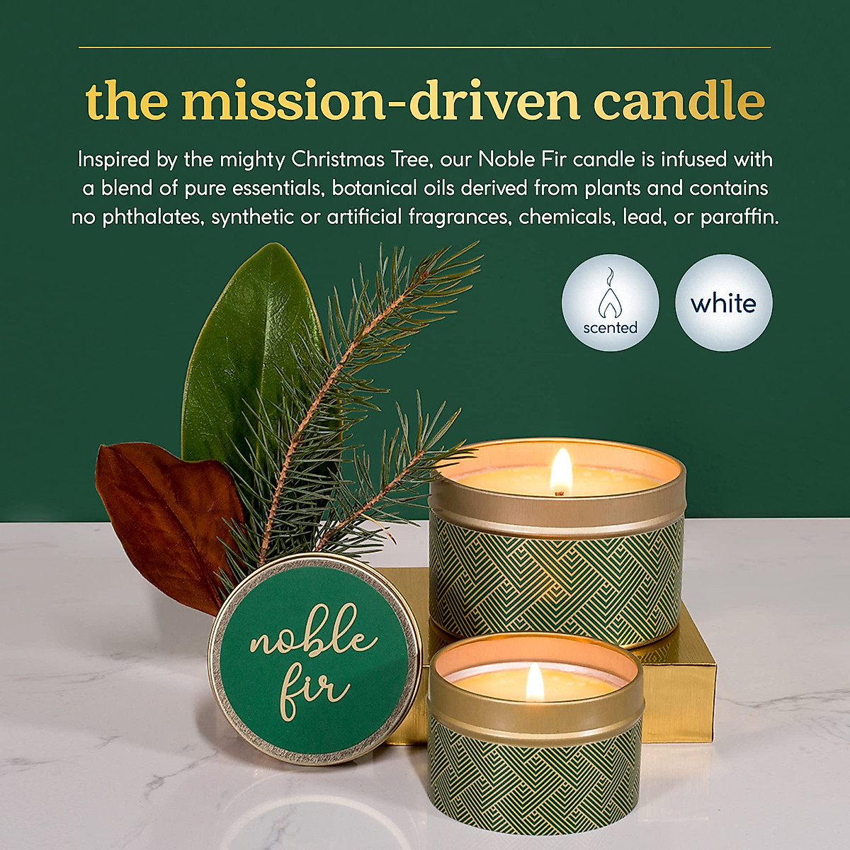 Paraffin-Free Scented Candle in Gold Tin, Vegan Palm Wax Candles, Spicy & Christmassy Scented Candles, Holiday or Birthday Gifts for Women & Men, 30-Hour Burn Time, 6 oz - GoodLight (Noble Fir)