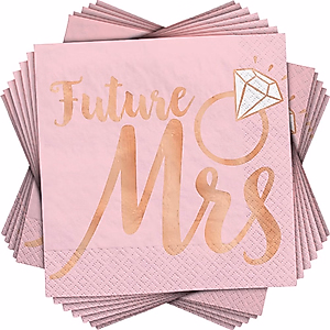 Blush Wedding Beverage Napkins "Future Mrs. (5" x 5") - Pack Of 16, Adorable Napkins - Perfect For Bridal Shower & Engagement Celebrations