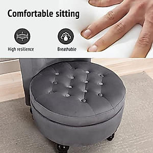 Icoget Gothic Queen of Throne Chair, 2 PCS Velvet High Back Chair w/Button-Tufted Upholstered Design, Royal Retro Armless Accent Chair w/Rubberwood Legs and Storage Space for Living Room, Grey