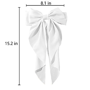 Large Hair Bow Clips for Women Girls Silky Satin Hair Barrettes with Long Ribbon Tail White Hair Bows Slides Wedding Hair Accessories for Women Girls