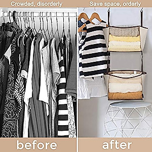 STORAGE MANIAC 2-Shelf Hanging Closet Organizer, Cloth Hanging Closet Shelf, Canvas Hanging Closet Basket with Hooks for Dorm, Apt, Bedroom, College, Garment Rack, Wardrobe, Fabric with Mesh