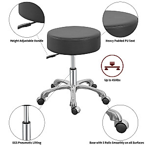 Lilfurni Swivel Rolling Stool Round Chair,Thick Sturdy Padding,Adjustable Stool with Wheels for Doctor,Medical,Massage Salon,Office,Shop(Black) (no Back, Black)