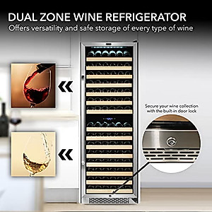 Whynter BWR-1642DZ 164 Built-in or Freestanding Stainless Steel Dual Zone Compressor Large Capacity Wine Refrigerator Rack for Open LED Display, Black-164 Bottle, Black