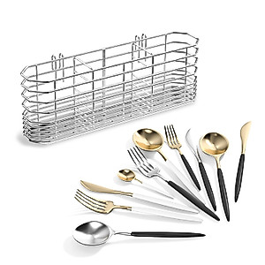 Utensil Holder for Sink , Sus304 Stainless Steel Rust Free Silverware Cutlery Flatware Holder Rack Organizer with Hooks for Dish Drying Rack Sink Dish Drainer in Kitchen Bathroom