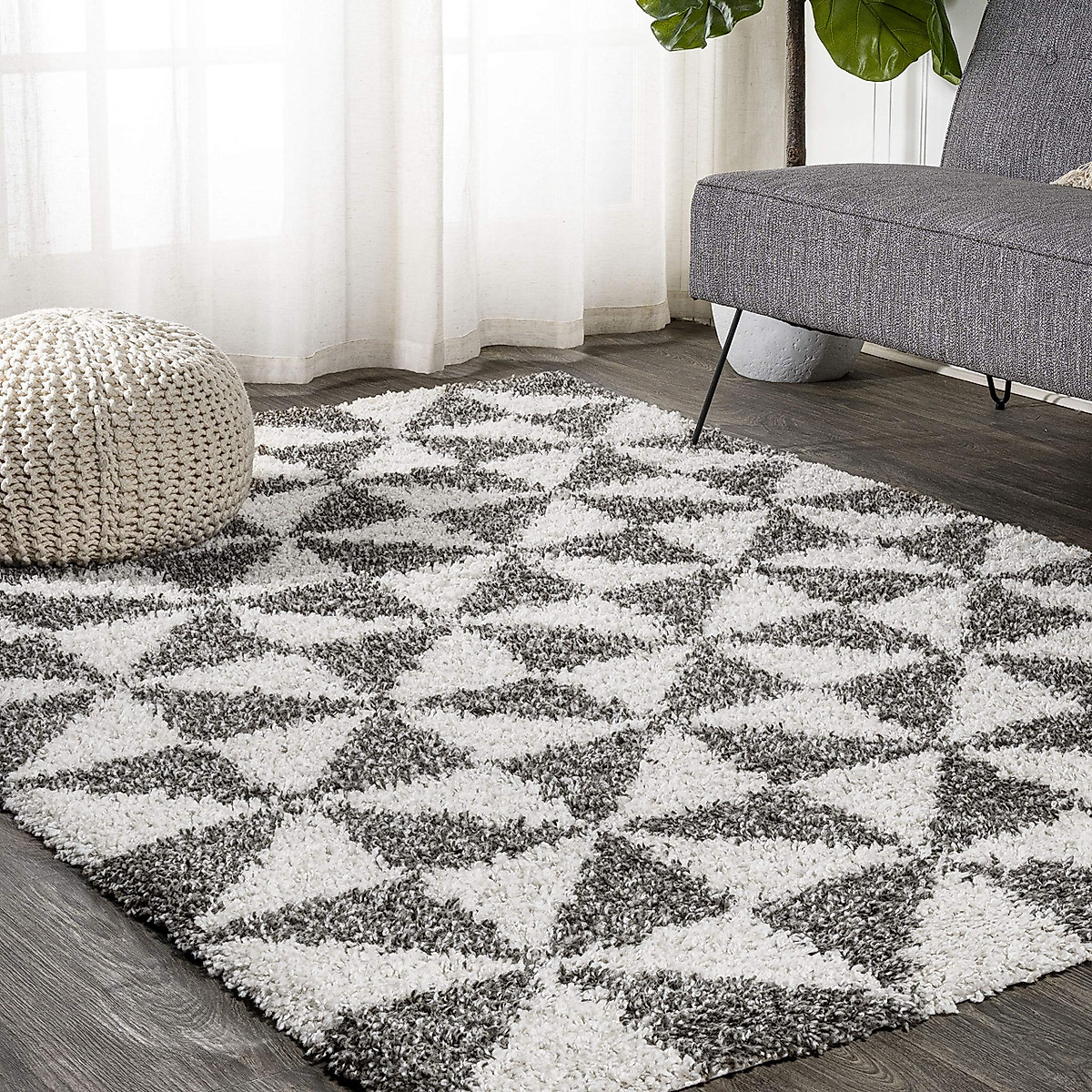 JONATHAN Y SHG100A-8 Alcudia Geometric Shag Indoor Area-Rug, Bohemian, Scandinavian, Minimalistic Easy-Cleaning,Bedroom,Kitchen,Living Room,Non Shedding, Beige/Dark Gray, 8 X 10