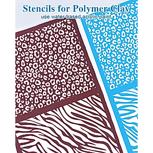 Puocaon Animal Print Silk Screen - 5 Pcs Dalmatians Cow Spot Silk Screen Stencils for Polymer Clay, Screen Stencils for Polymer Clay Earrings, Silk Screen Transfer Leopard Tiger Zebra Pattern on Clay