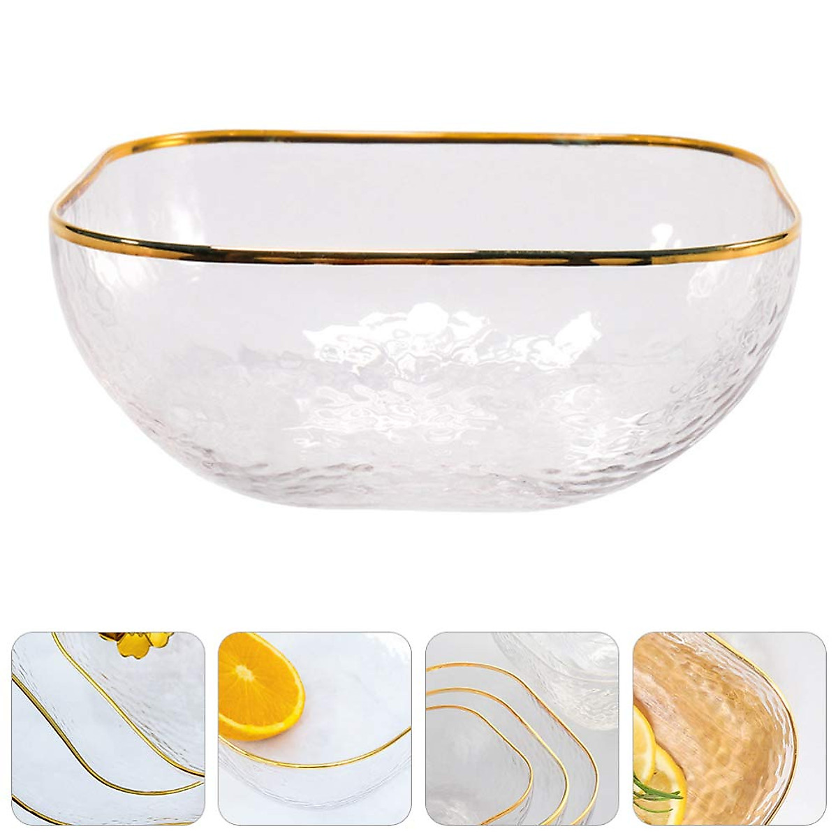 Operitacx Glass Salad Bowls Crystal Candy Serving Bowls 1000ML Fruit Dessert Pasta Snack Container with Golden Trim for Home Restaurants Parties
