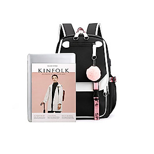 Backpacks For Teen Girls With USB Port,black cute backpack Can Hold 15.6in Notebook,Tablets.Girls Backpack Can Be Used As Gift for Students Or Friends(Black+Pink)