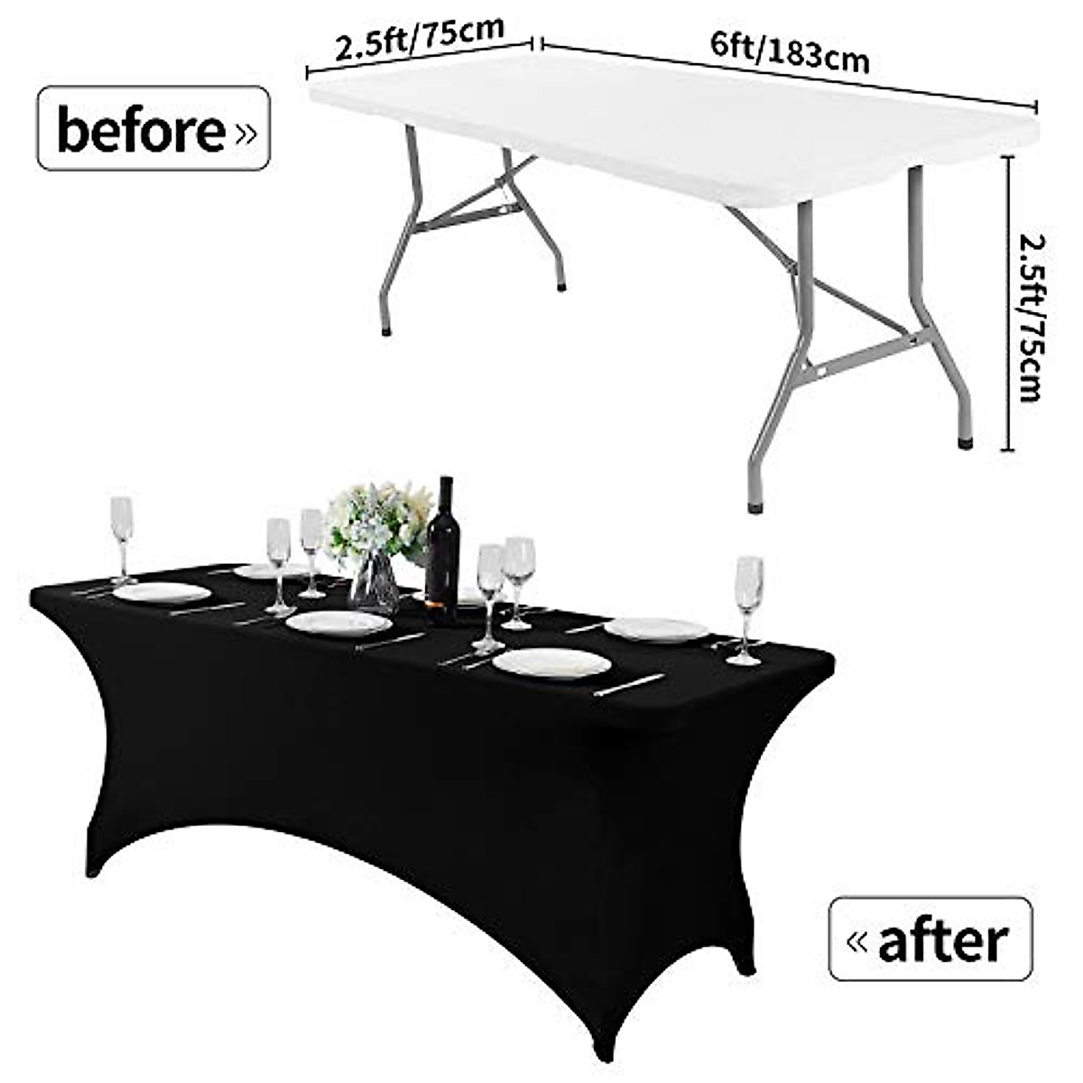Spandex Table Cover for 6Ft Table Universal Fitted Stretch Tablecloth for Party, Banquet, Wedding and Events-Black