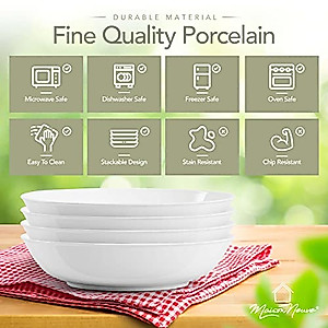 Maison Neuve Premium Porcelain White Dinner Bowls [Set of 4]- 29oz Dinnerware Kitchen Bowls For Soups, Noodles, Pasta, Salad, Cereal, Desserts- Durable Dishwasher-Safe 8.25” Serving Bowls- Super White