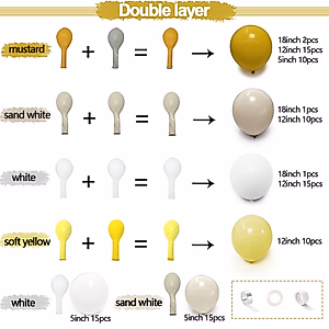 Mustard Yellow Balloon Garland Kit - Double Stuffed Sand White Yellow Pastel Balloon for Birthday, Baby Shower, Gender Reveal, Boho Bee Party Decoration