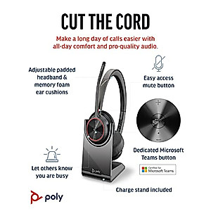 Poly Voyager 4320 UC Wireless Headset & Charge Stand (Plantronics) - Stereo Headphones w/Noise-Canceling Boom Mic - Connect PC/Mac/Mobile via Bluetooth - Microsoft Teams Certified - Amazon Exclusive