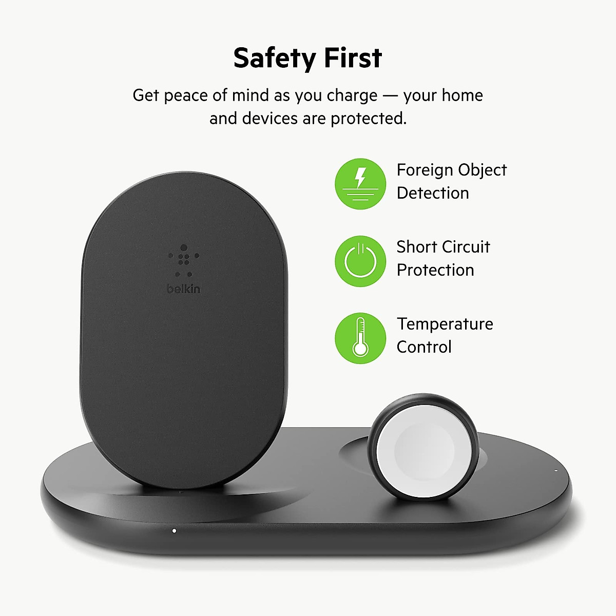 Belkin 3-in-1 Wireless Charger - Fast Charging Stand for Apple iPhone, Apple Watch & AirPods Case Compatible Qi Station For Multiple Devices - Black