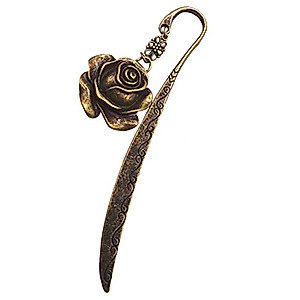 Amosfun 2pcs Retro Book Mark Vintage Metal Rose Bookmark Document Label Wedding Party Favor Gifts(Golden)